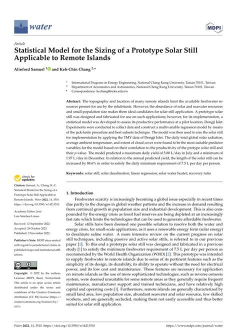 Pdf Statistical Model For The Sizing Of A Prototype Solar Still Applicable To Remote Islands