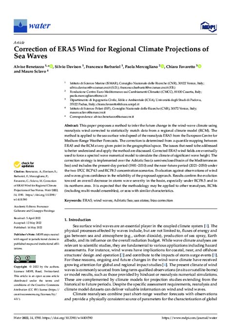 Pdf Correction Of Era5 Wind For Regional Climate Projections Of Sea Waves