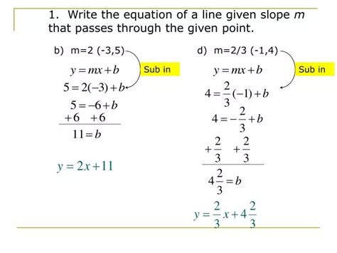 Ppt 1 Write The Equation Of A Line Given Slope M That Passes Through