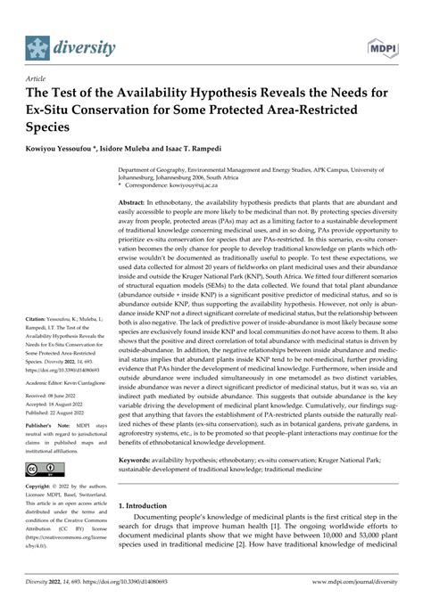 Pdf The Test Of The Availability Hypothesis Reveals The Needs For Ex Situ Conservation For