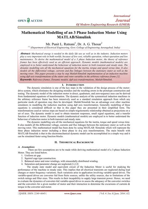 Mathematical Modelling Of An 3 Phase Induction Motor Using Matlabsimulink Pdf Radio Control