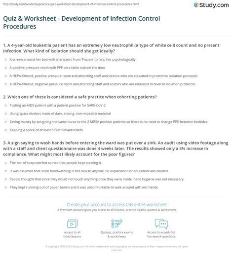 Quiz And Worksheet Development Of Infection Control Procedures