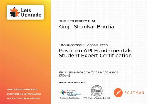 Girija Shankar Bhutia On Linkedin Letsupgrade Postman Api Certification Nsdc