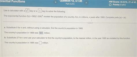 Answered Onential Functions Question 12 4 1 65 Part 2 Of 5 Hw Score