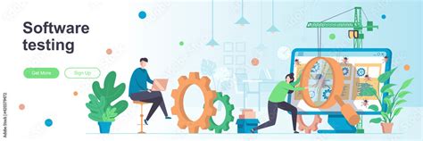 Software Testing Landing Page With People Characters Programs Testing Debugging Process Web