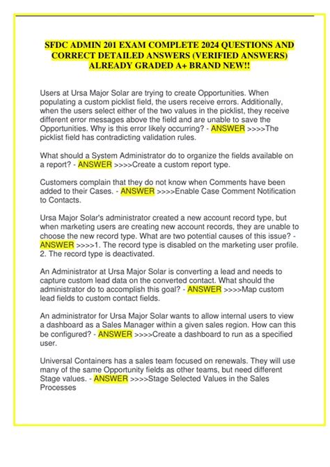 Sfdc Admin 201 Exam Complete 2024 Questions And Correct Detailed Answers Verified Answers