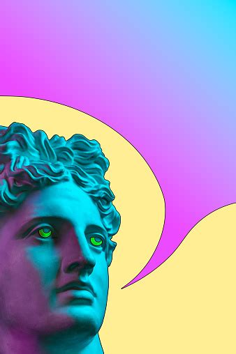 팝 아트 스타일로 인간의 얼굴조각콜라주 동상 머리와 만화 거품 창조적 인 개념 이미지 진 문화 현대 미술 포스터 만화 디자인