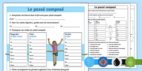 Passé Composé Worksheets French Grammar Twinkl
