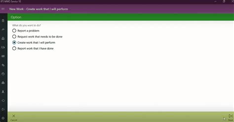 selecting objects when creating a wo using mwo app new work window