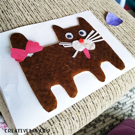 Аппликация "Кошка" из бумаги от коробки конфет