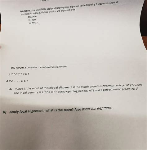 Solved Q1 30 Pts Use Clustalw To Apply Multiple Sequence