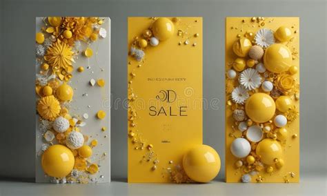 Three Yellow 3d Rendered Objects Including Spheres Flowers And Text Are Arranged In