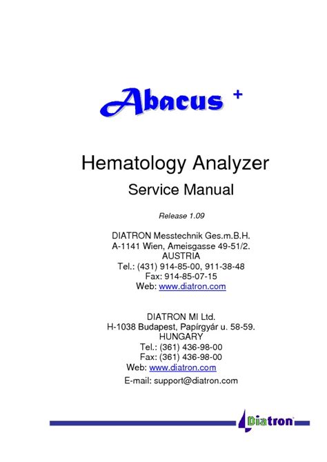 Service Manual For Abacus Plushematologyanalyzer Abacus Plus Hematology Analyzer Schematics