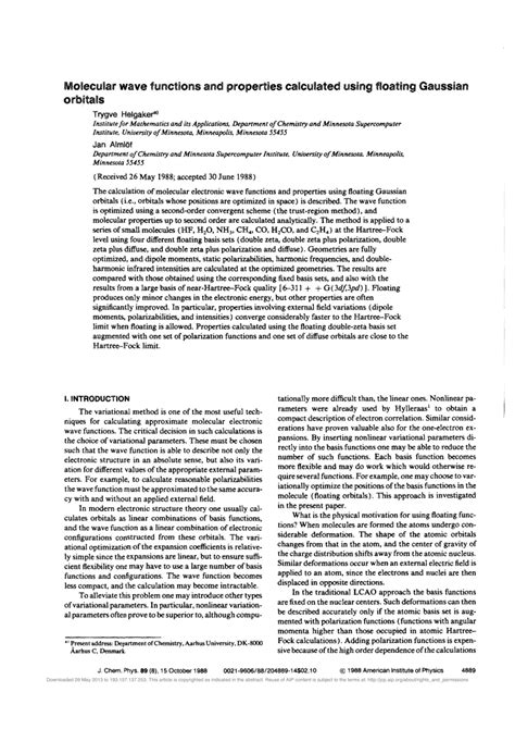 Pdf Molecular Wave Functions And Properties Calculated Using Floating Gaussian Orbitals
