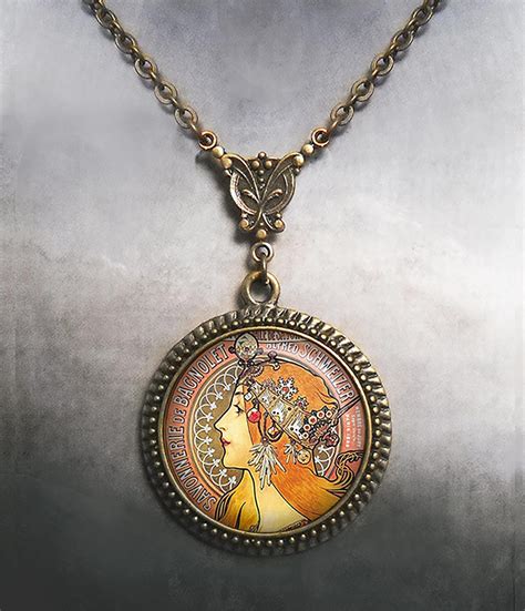 Alphonse Mucha Art Nouveau Necklace Savonnerie Soap Ad Autumn Jewelry