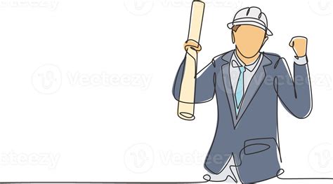 Continuous One Line Drawing Architect With Celebrate Gesture And