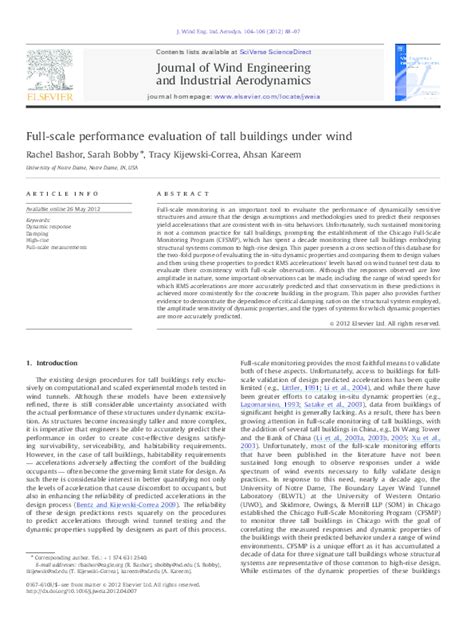 Pdf Full Scale Performance Evaluation Of Tall Buildings Under Wind