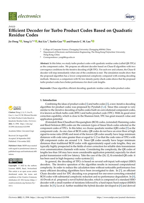 Pdf Efficient Decoder For Turbo Product Codes Based On Quadratic