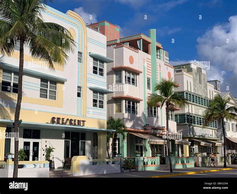 Vibrant Art Deco Buildings Line The Iconic Ocean Drive In Miami Beach