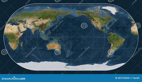 world map satellite eckert iii projection meridian 180 stock