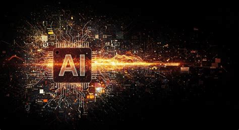 Dark Digital Illustration Featuring A Central Microchip With Ai Inscribed On It Stock