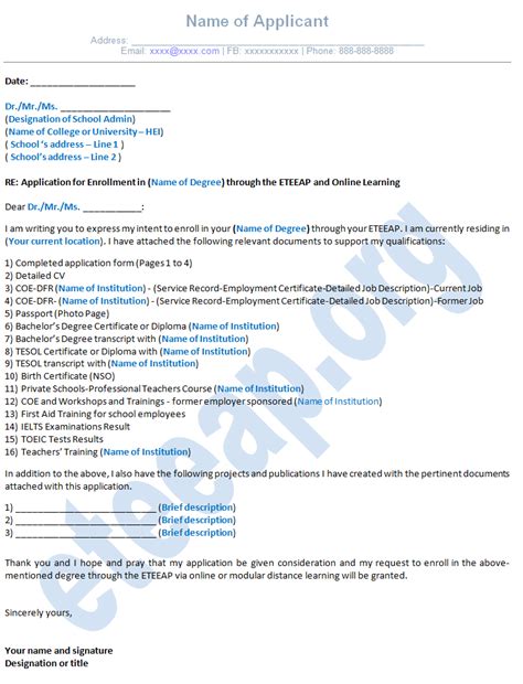 Application Letter Eteeap