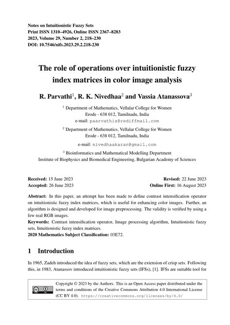 pdf the role of operations over intuitionistic fuzzy index matrices