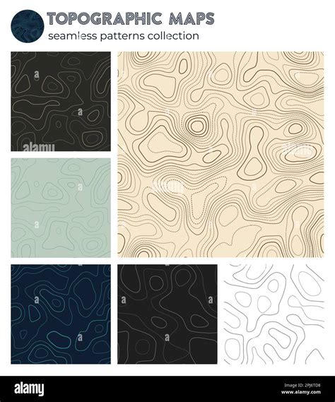 Topographic maps. Artistic isoline patterns, seamless design. Radiant tileable background ...
