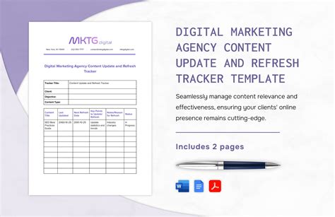 Digital Marketing Agency Content Update And Refresh Tracker Template In Word PDF Google Docs