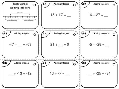 adding integers task cards teaching resources