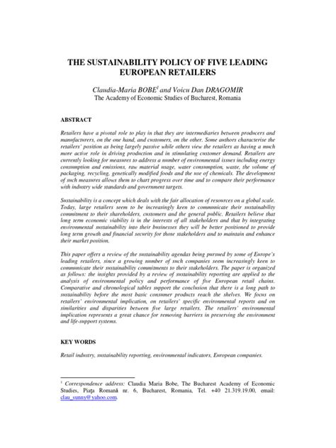 Sustainability Policies Of European Retailers Pdf Sustainability
