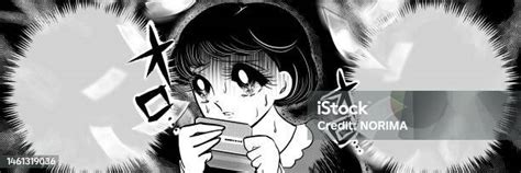 70 년대 쇼와 레트로 Shoujo 만화창백한 얼굴과 배경에 날아 다니는 지폐를 가진 검은 머리 여자의 흑백 그림 1970