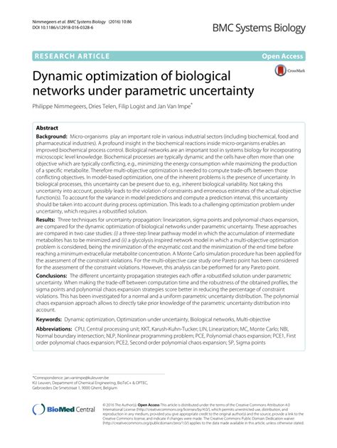 Pdf Dynamic Optimization Of Biological Networks Under Parametric