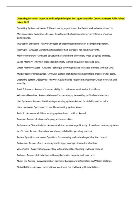 operating systems internals and design principles test questions with