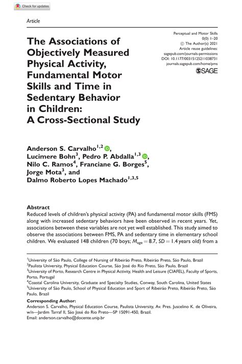 Pdf The Associations Of Objectively Measured Physical Activity Fundamental Motor Skills And