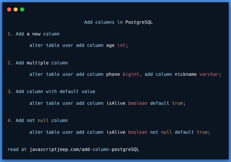Add New Columns To Table In Postgresql By Javascript Jeep🚙💨 Javascriptdots Medium