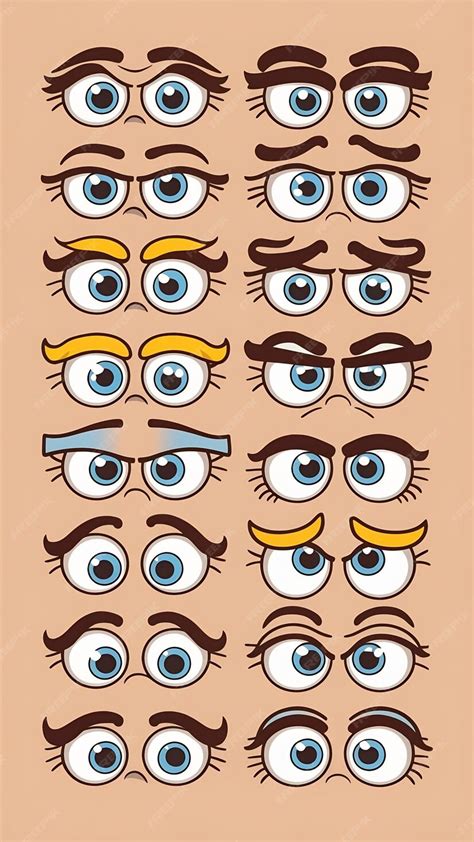 Set Of Retro Cartoon Eyes Groovy Comic Characters Different Gaze
