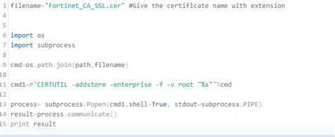 script request to import fortigate certificate into trusted root