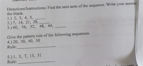 directions instructions find the next term of the sequence write your