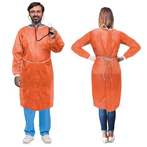 Dropship Disposable Isolation Gown Large 10 Pack Of Orange 45 Gsm Sms