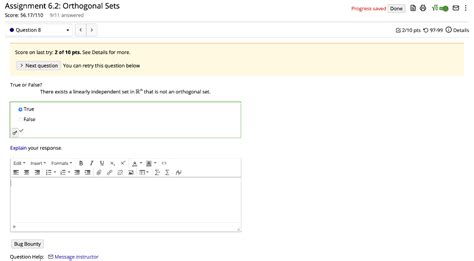 Solved Assignment 62 Orthogonal Sets Score 5617110911