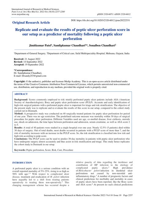 Pdf Replicate And Evaluate The Results Of Peptic Ulcer Perforation Score In Our Setup As A