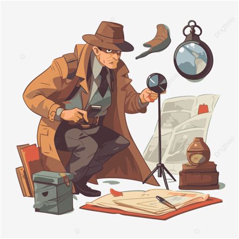 Investigation Clipart Search For Clues Cartoon Detective Character With