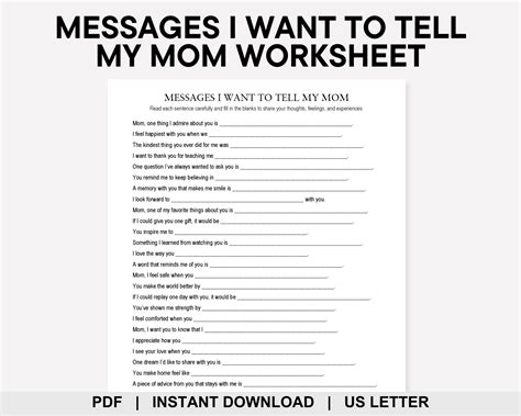 Messages I Want To Tell My Mom Worksheet All About My Mom Mother