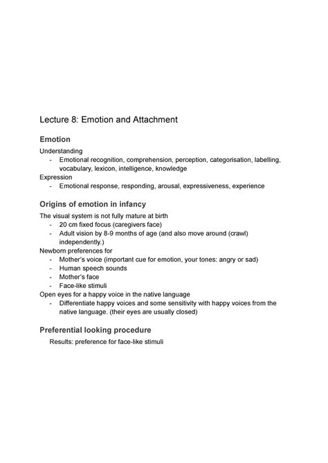 Psyc2030 Lecture 8 Notes Lecture 8 Emotion And Attachment Emotion