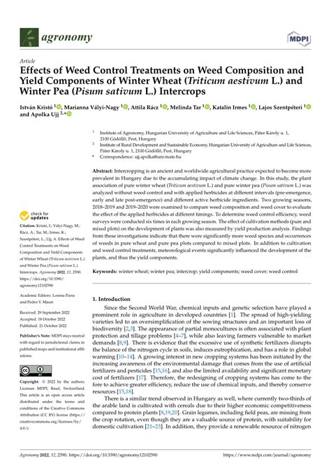 Pdf Effects Of Weed Control Treatments On Weed Composition And Yield Components Of Winter