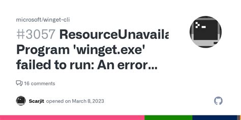 resourceunavailable program winget exe failed to run an error