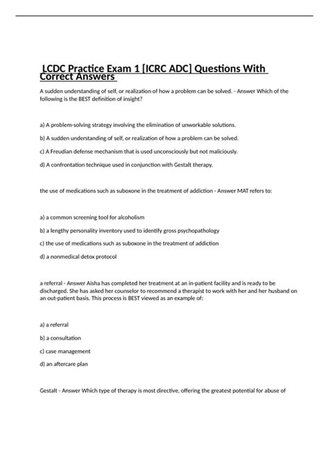 LCDC Practice Exam ICRC ADC Questions With Correct Answers LCDC Stuvia US