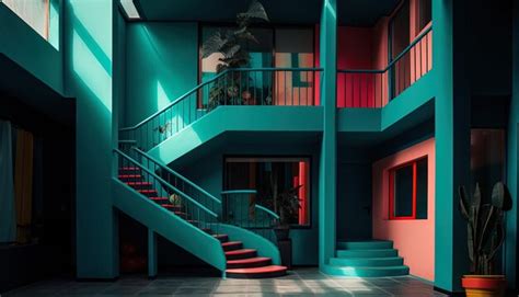 Premium Ai Image Sample Of Contemporary Design Featuring A Striking Staircase With Bold
