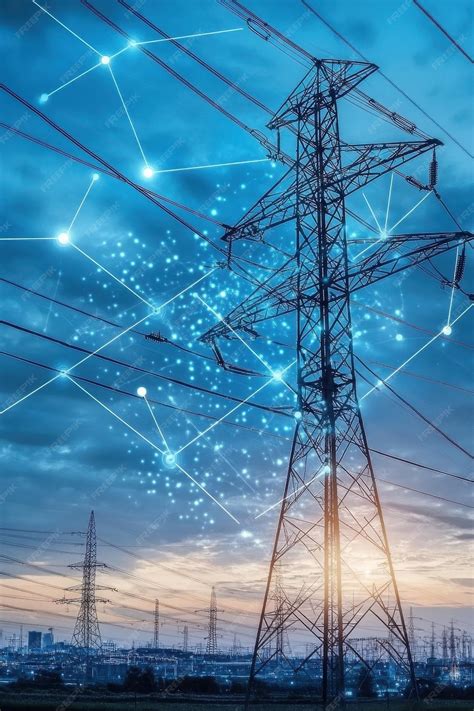 Power Grid Network At Sunset Premium Ai Generated Image